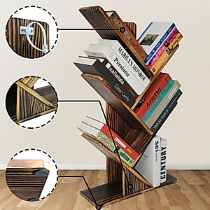 vicatova 4 Tier Solid Wood Tree Bookshelf, Shelves for Bedroom Living Room, Home Office, Bookshelf for Kids, Wooden Bookshelves Storage Rack for CDs, Movies, Books, Small Bookcase，Rustic Brown