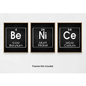 Be Nice Periodic Table of Elements Print, Set of THREE 8"x10" Unframed Inspirational Science Poster, Chemistry Art Ideal for Science Lab, Classroom or Home Decor