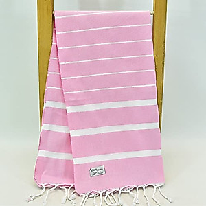 Agah Home Hand Towel, Face Towel, Kitchen Towel, Dish Towel, Cotton Towel, Monogrammed Towel, 20x40 in Turkish Peshkir, Kalın Cizgi Peshkir (Pink)