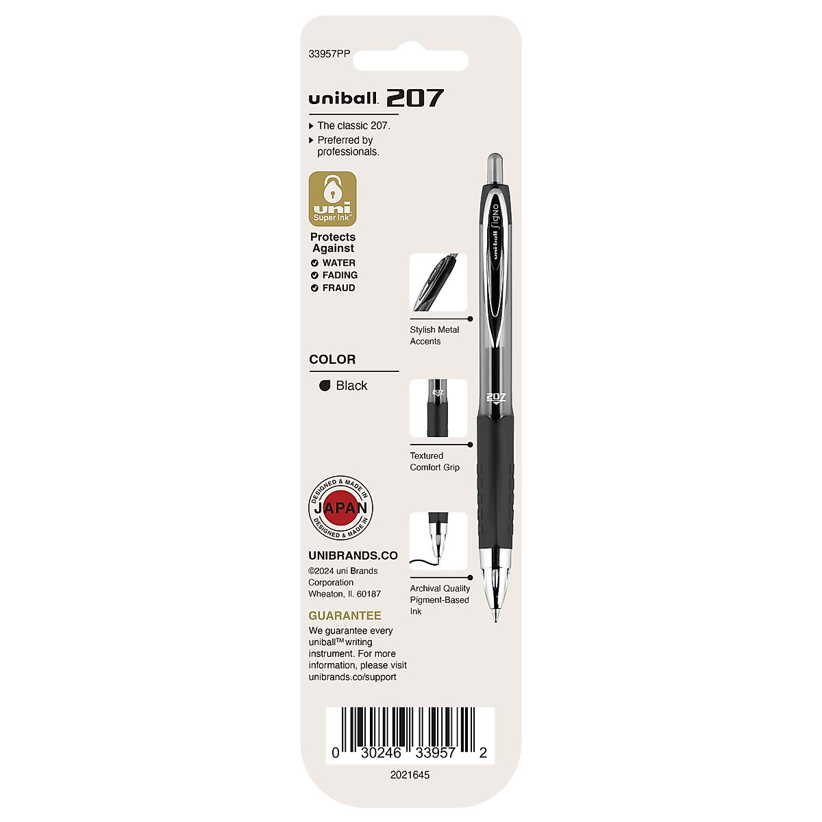 Black Retractable Gel Pens 2 Pack with Medium Points, Uni-Ball 207 Signo Click Pens are Fraud Proof and the Best Office Pens, Nursing Pens, Business Pens, School Pens, and Bible Pens