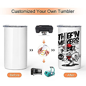 AGH 12 oz Sublimation Tumblers Blanks with Lids and Straws 4 Pack Stainless Steel Straight Skinny Tumblers for Kids Double Wall Vacuum Insulated Tumbler BPA-Free Great DIY Gift for Children