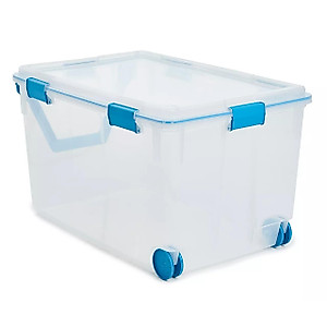 Plexon Wheeled Gasket Box, Latches Locking, Plastic, Blue, Ergonomic Handle, 120 qt, 16.75 in. H X 19.62 in. W X 30.25 in. D, Made in USA