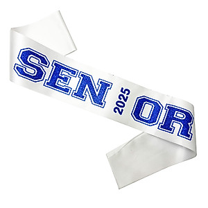NAUXIUDSJS Senior Sash 2025,White Sashes 10 Pack with Blue Glitter Letters, Class of 2025 Graduation Celebrations Sashes, Finally Graduated Cheerleader Celebration Party Decorations Supplies
