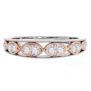 Mauli Jewels 0.16 Carat Two Tone Diamond Wedding Band prong 14K Solid Rose & White Gold