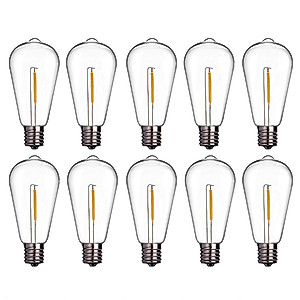 10 Pack Edison LED Light Bulbs, 0.6 watt E17 Screw Base Replacement Bulbs, LED Shatterproof Bulbs ST40 Clear Plastic Light Bulbs for Christmas Outdoor Patio ST40 String Lights, Warm White