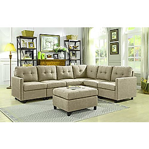 BEEY Sectional Sofa Set 6 Seats Reversible Corner Sectional with Ottoman L-Shaped Fabric Couches Modular Living Room Furniture Sets