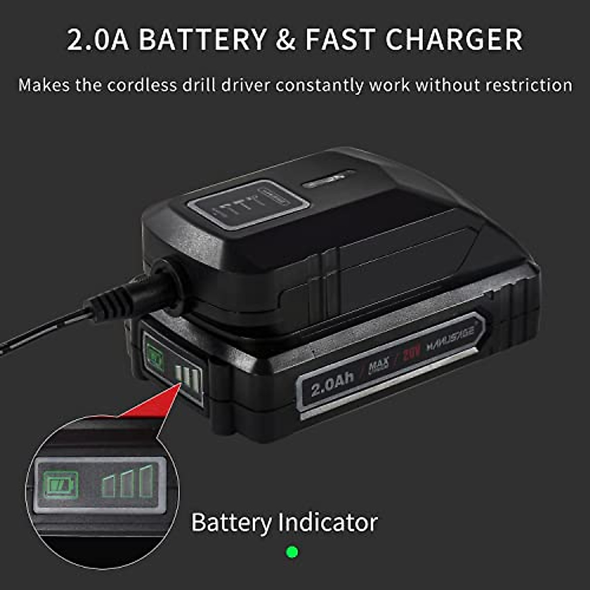 MANUSAGE Cordless Impact Wrench - 20V Max Torque 260 Ft-lbs (350N.m), Brushless Power, 2.0Ah Li-ion Battery & Fast Charger, 5 Sockets Included