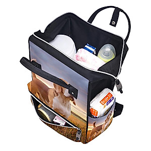 Large Baby Diaper Bag Backpack, Outdoor Beagle Dog Waiting Sunset Nappy Bag Travel Back Pack for Mom and Dad