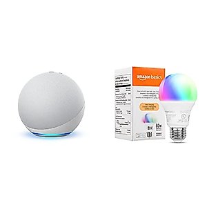 Echo (4th Gen)| Glacier White with Amazon Basics Smart Color Bulb