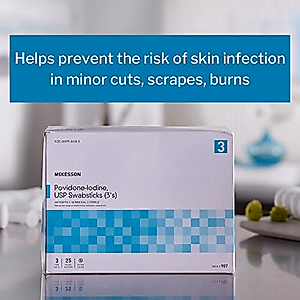 McKesson Povidone-Iodine Impregnated Swab Stick, Sterile - 4 in, 3 Sticks, 25 Packs, 75 Total