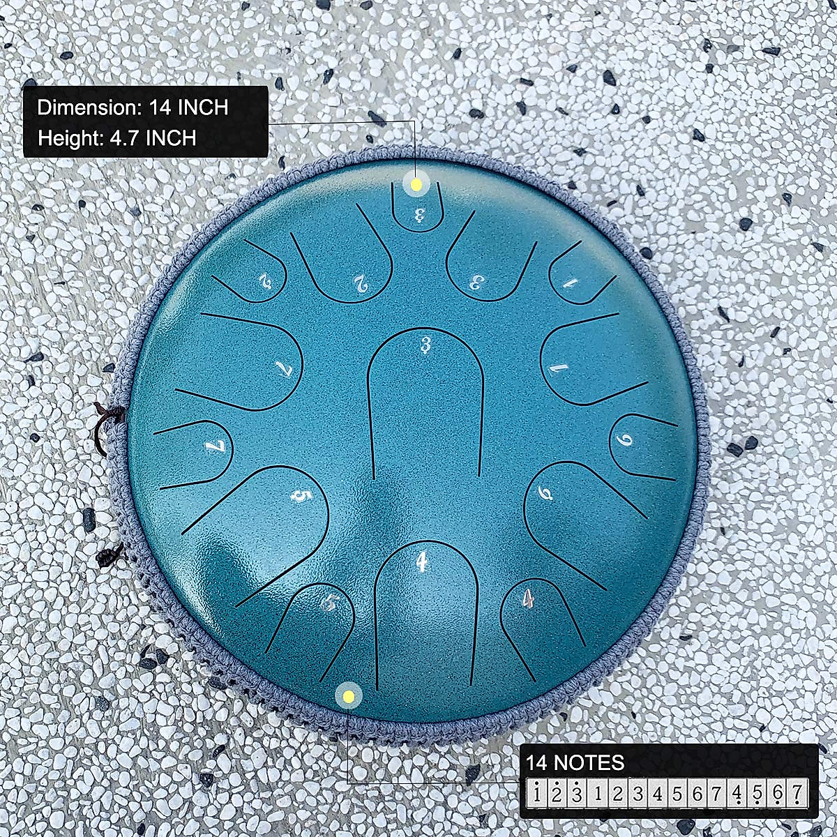 BeatRise Tongue Drum 13 Inch 15 Notes Steel Tongue Drum Professional Steel Drum Handpan Percussion Instrument with Travel Bag Rope and Mallets for Mind Healing Yoga (Emerald Green)