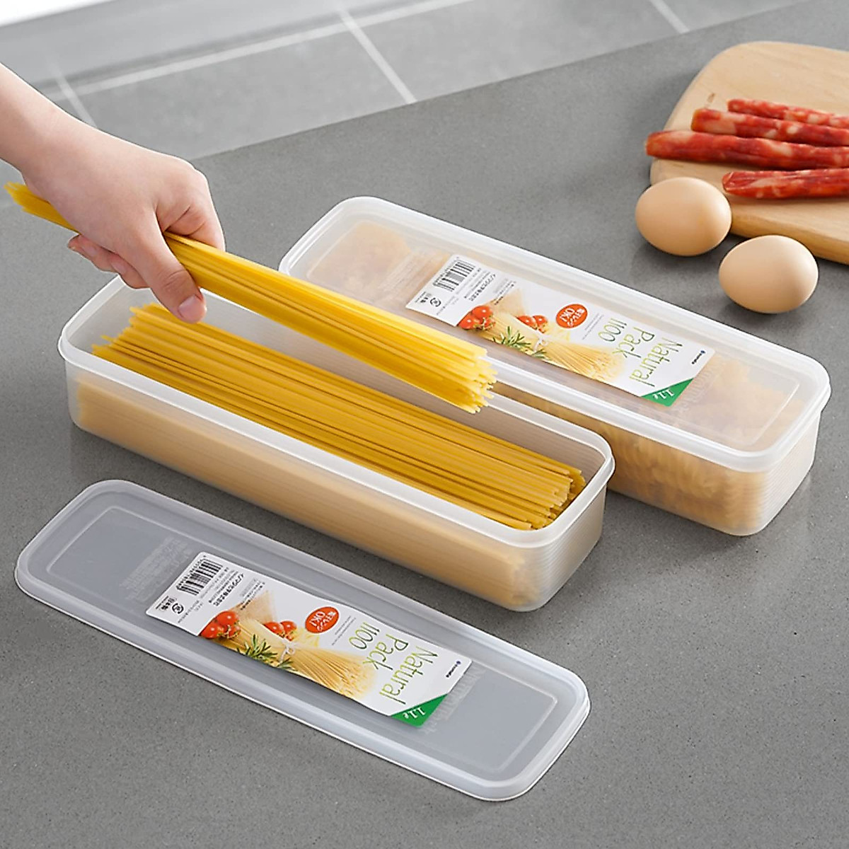2 Pack-Pasta Storage Containers, Airtight Spaghetti Food Container with Soft Lids, BPA Free, Kitchen Box Organization Jar for Spaghetti, Cereal, Flour, Sugar, Noodles (2)