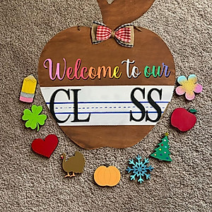 Welcome to Our Porch Sign Welcome To Our Wooden Hanging Sign Interchangeable Shape Teacher Classroom Sign Teacher Gift School Gift Personalized Teacher Large Shelf Decorations for Living Room