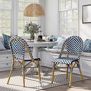 Greemotion USA Acti French Style Aluminum and All-Weather Wicker 34.75 in. H Patio Side Chair Set of 2 for Outdoor Kitchen, Garden, Yard, Poolside, Blue