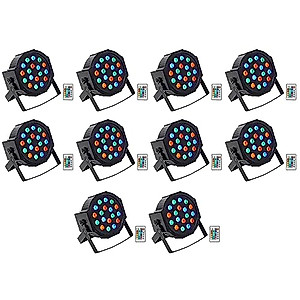 (10) Rockville BATTERY PAR 50 Rechargeable LED DMX DJ Club Wash Up-Lights+Remote