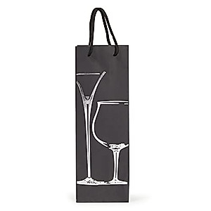 Juvale 12 Pack Black Wine Bottle Gift Bags with Handles, 4 Elegant Foiled Designs for New Years Eve, Anniversary, Housewarming