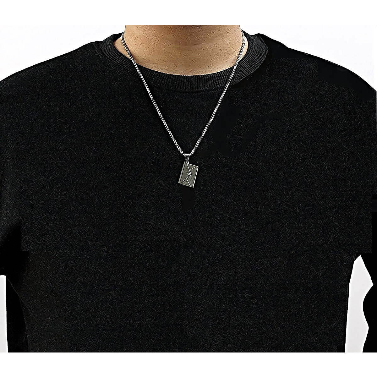 SHINYY Envelope Love Letter Necklace for Women and Men Stainless Steel Engraved Locket with I Love You Secret Message Jewelry Pendant Gift for Couples and Family (Silver)