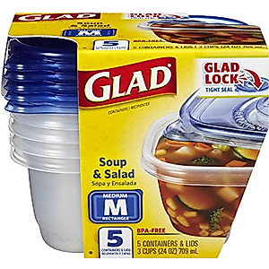 Glad Soup & Salad Food Storage Containers, Medium Rectangle (24 Oz) - (Pack of 6, 30 Count) | Strong and Durable Food Containers from Glad for Everyday Use | 24 Oz Food Storage Containers