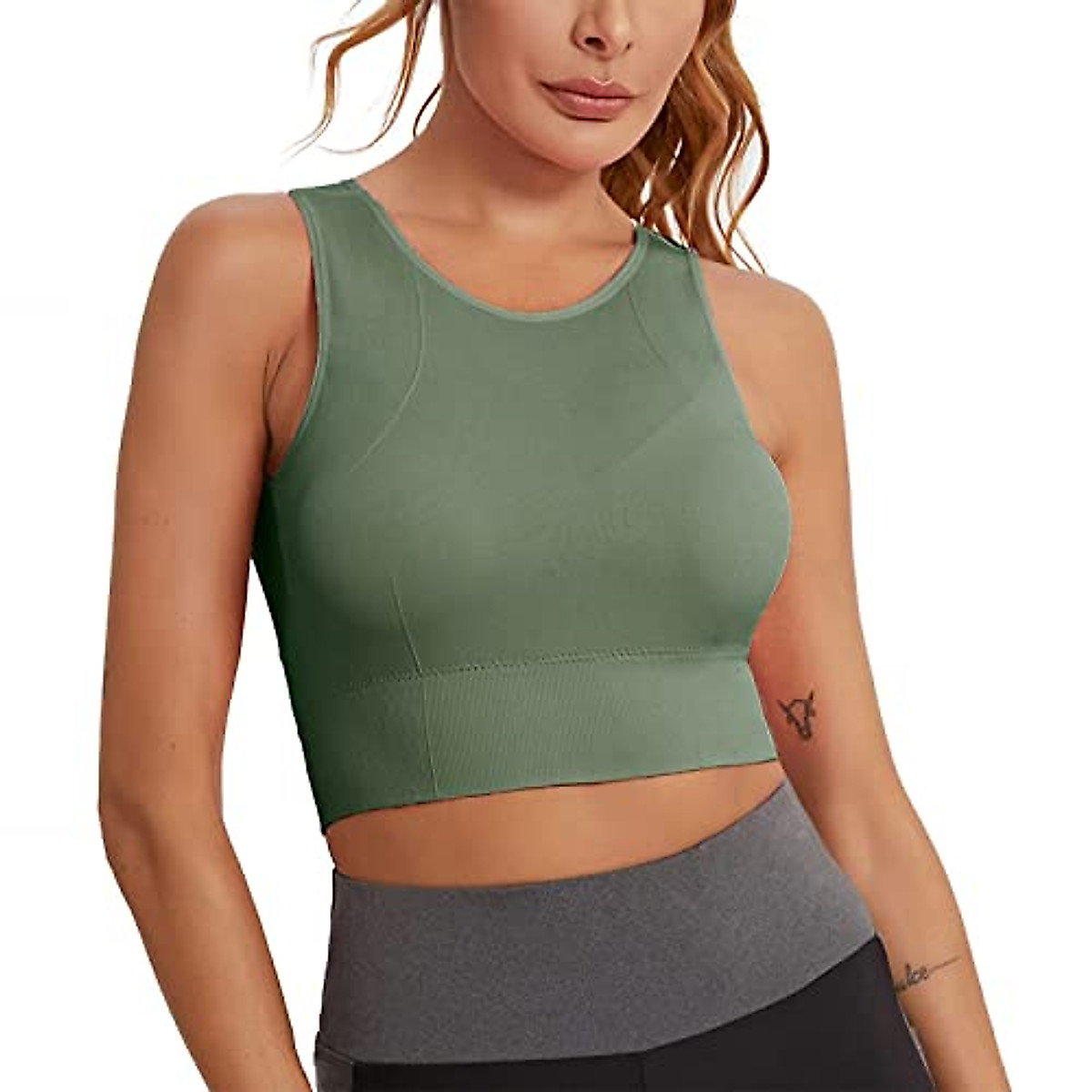 Sports Bras For Women Mesh Sports Bra Tank Top Padded Yoga Bras Workout Tops Workout Womens Clothing (Green, XXL)