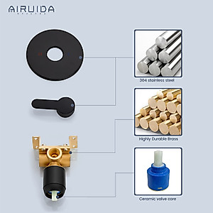 Airuida Matte Black Shower Valve Round Single-Function Shower Handle Valve Trim Kit Shower Valves Wall Mount Shower Rough-In Valve Bathroom Trim Kit Single Handle Shower Valve Mixer Female Thread