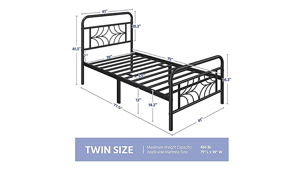 Modern Twin Size Metal Bed Frame with Star Design and Storage