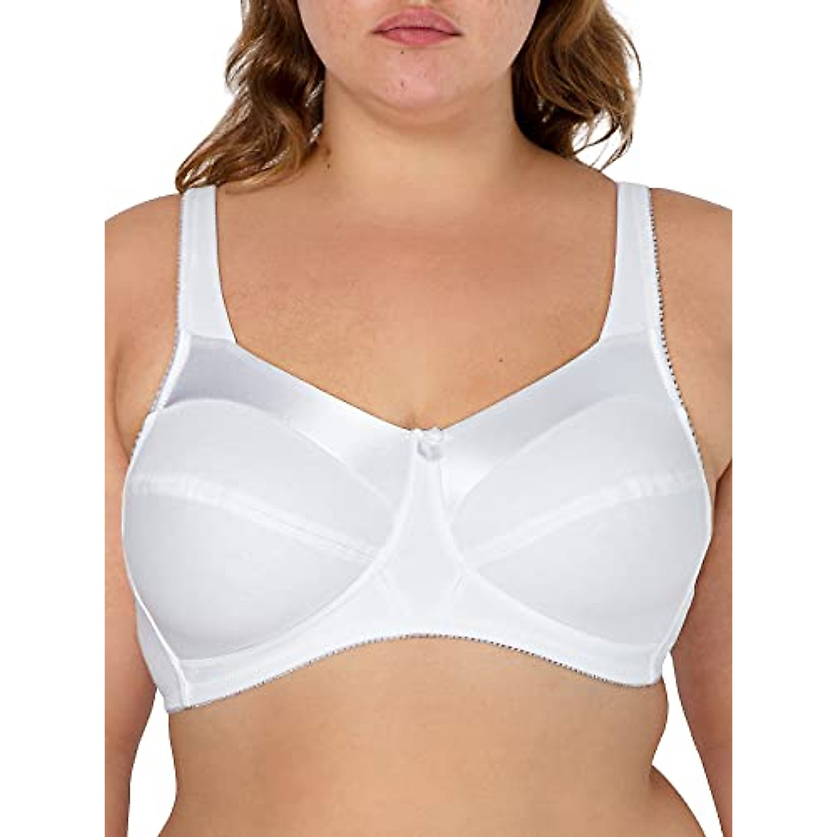 Fruit of the Loom Women's Seamed Soft Cup Wirefree Cotton Bra with Satin Trim, Sand/White, 36C