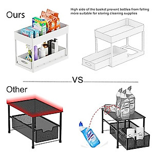 PUILUO Under Sliding Cabinet Basket Organizer, 2 Tier Under Sink Organizers White Under Sink Storage for Bathroom Kitchen