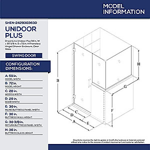 DreamLine SHEN-2429303630-04 Shower Enclosure, 59" W x 30 3/8" D, Brushed Nickel