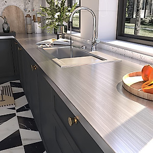 Silver Stainless Steel Contact Paper 15.7"x393" Wallpaper Peel and Stick Wall Paper Waterproof Easily Removable Self-Adhesive Film Wall Covering for Metal Surface Kitchen Cabinet Refrigerator