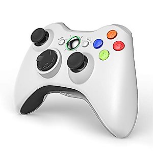 VOYEE Wireless Controller Compatible with Microsoft Xbox 360 & Slim/PC Windows 10/8/7, with Upgraded Joystick/Double Shock (White)