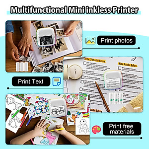 HuiJuKeJi Mini Sticker Printer with RGB Light Pocket Inkless Thermal Printer for iOS&Android, 9 Rolls Thermal Paper＆5 Color Pens, Bluetooth Smart Portable Receipt Printer for Photo Journal Notes Memo