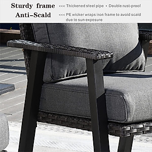 ovios Patio Furniture Set 7-Pieces Outdoor Wicker Rattan Sofa with Coffee Table Loveseat Ottomans, High Back All Weather Conversation Set with Comfy Cushions, Dark Grey