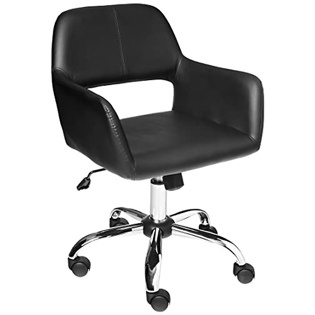 CangLong Chair PU Faux Leather Seat Vintage Arm Chair with Metal Legs Classic Swivel Living Room Chairs for Study Room Bedroom Set of 1, Black