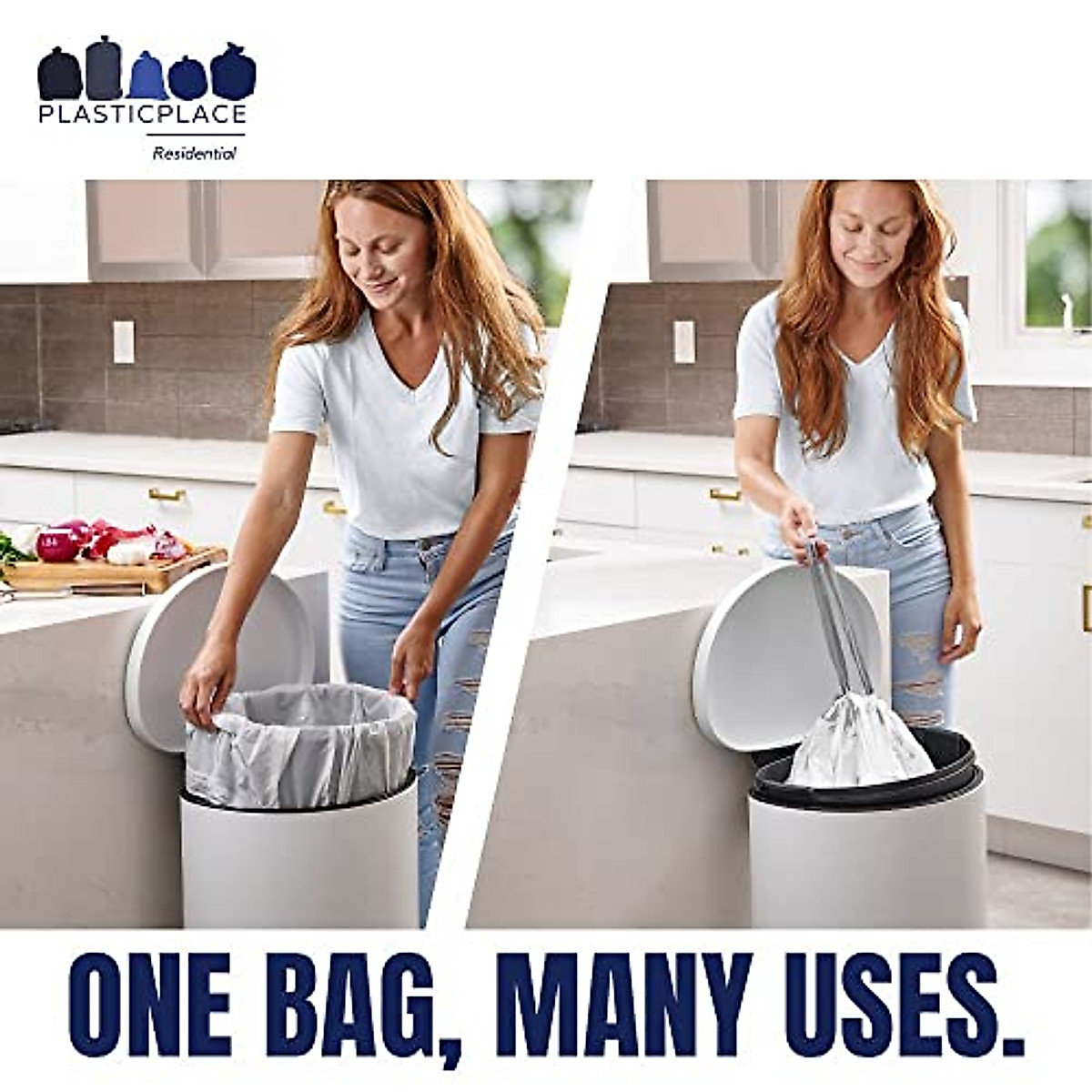 Plasticplace Custom Fit Trash Bags simplehuman (x) Code Q Compatible (200 Count) White Drawstring Garbage Liners 13-17 Gallon