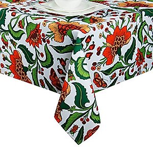 EHouseHome Outdoor Indoor Spill Proof Waterproof Tablecloth,Vintage Floral Design Patio Fabric Table Cover,Home Dinner Décor Wrinkle Free Table Cloths(52x52Inch Square)