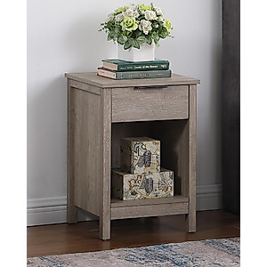 Kavonty Nightstand with Drawer,3-Tier End Side Table with Storage Drawer and Shelf,Modern Bedside Night Stand for Bedroom, Living Room-Retro Rustic Grey