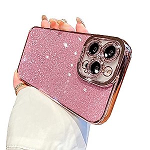 Fycyko Compatible with iPhone 12 Pro Max Case Glitter Luxury Cute Flexible Plating Cover Camera Protection Shockproof Phone Case for Women Girl Men Design for iPhone 12 Pro Max 6.7'' Pink