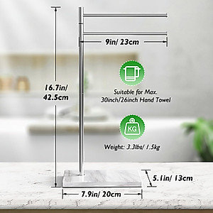 Luxspire Marble Hand Towel Holder, Free Standing Hand Towel Stand, 𝙉𝙖𝙩𝙪𝙧𝙖𝙡 Marble Base Countertop Towel Stand Stainless Steel Swivel Towel Rack for Bathroom Kitchen Countertop, F-Shape