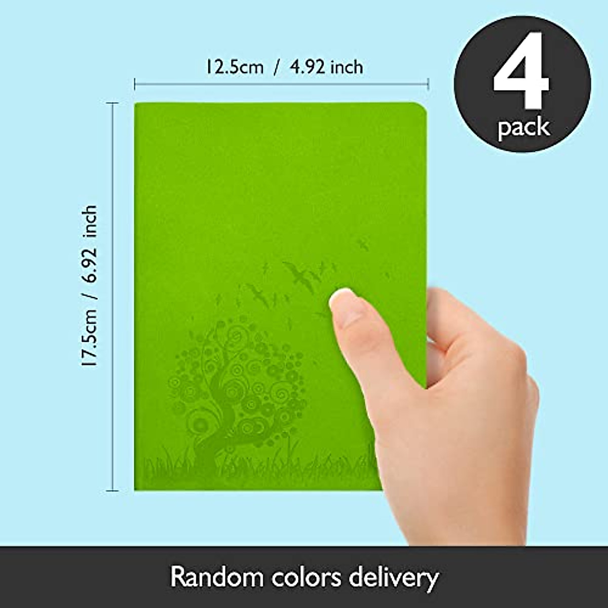 KEVXT B6 Size PU Leather Writing Journal, Notebook Notepad Journal Bulk Pack, Wide Ruled Journal for Students,Size: 4.9" X 6.9" 64 Sheet/128 Pages(Set of 4,Random Color)