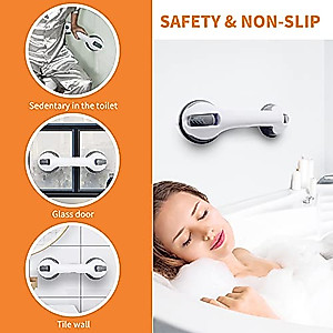 12'' Portable Grab Bars for Bathroom,Ultra Grip Dual Locking Shower Handles for Elderly,Safety Suction Grab Bars for Shower,Balance Assit Hand Rail Support,Injury,Senior,Kids(Gray, 12"-Pack of 2)