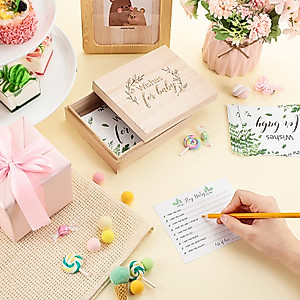 Set of 50 Botanical Baby Shower Advice Cards and Wooden Keepsake Box, Greenery Baby Advice Cards for Baby Shower Double Sided Advice and Wishes Cards for Boys Girls Baby Showers Wedding Gender Reveal