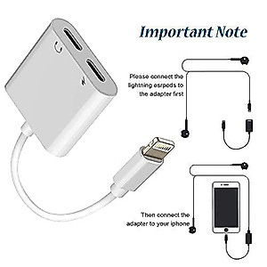 Dual Lightning Splitter for iPhone,[MFi Certified] iPhone Headphone Adapter 2 in 1 Dual Lightning Headphone Jack Audio + Charge Cable Compatible for iPhone 12/12 Pro/11/XS/XR/X 8 7/iPad/ iPod