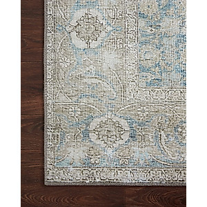 Loloi II Wynter Collection WYN-10 Ocean/Silver 5'-0" x 7'-6", 13" Thick, Area Rug, Soft, Durable, Printed, Vintage Inspired, Low Pile, Non-Shedding, Easy Clean, Living Room Rug
