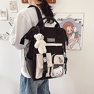 GGOOB Kawaii Backpack with Kawaii Pin and Accessories Backpack Cute Aesthetic Backpack Cute Kawaii Backpack for School (Black)