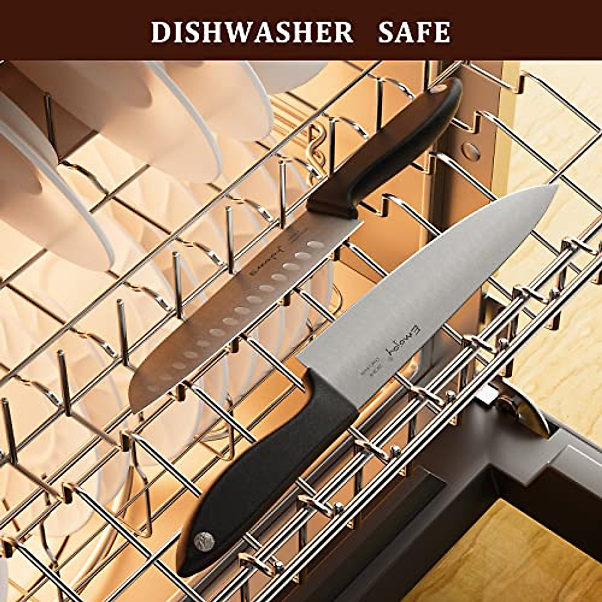 Knife Set 15-Piece Kitchen Knife Set with Sharpener Wooden Block and Serrated Steak Knives,Emojoy Germany High Carbon Stainless Steel Knife Block Set,Black