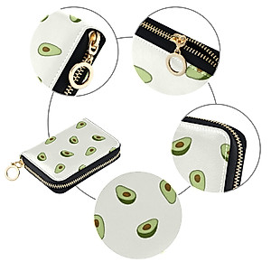Seamless Green Avocado with Brown Seed Background Credit Card Coin wallet, Key Change Organizer Zipper Purse Compact Clutch Pouch Pocket, RFID Blocking Women Leather Card Holder