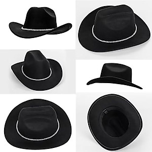 Women Sparkly-Rhinestone Western-Cowgirl-Hat Glitter-Bling Cowboy-Hat Felt-Rodeo-Hat for Disco-Party Medium/Large