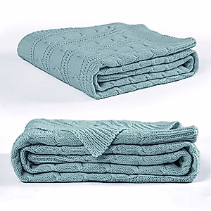 jinchan Throw Blanket Teal Lightweight Cable Knit Sweater Style Year Round Indoor Outdoor Travel Accent Throw for Sofa Comforter Couch Bed Recliner Living Room Bedroom 50x60 Inch