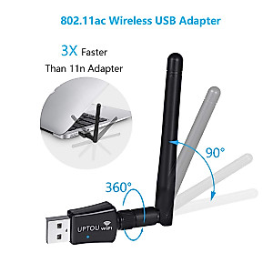 UPTOU 600Mbps USB WiFi Adapter,Dual Band 2.4/5GHz 802.11 ac Wireless Network Adapter for PC,2dBi Antenna WiFi Dongle Supports Windows 10/8/8.1/7/Vista/XP,Mac OS