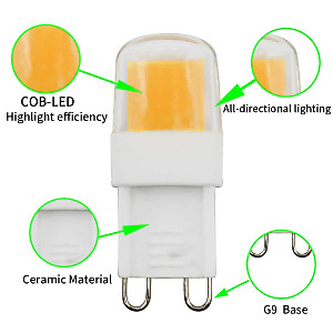 MJIUZHOU G9 LED Light Bulbs 25W 20W Halogen Equivalent Warm White 3000k 300Lm CRI 83 110v 120v 3W JCD/G9 Bi-Pin Base COB Bulb Mini Home Lighting (Pack of 6)